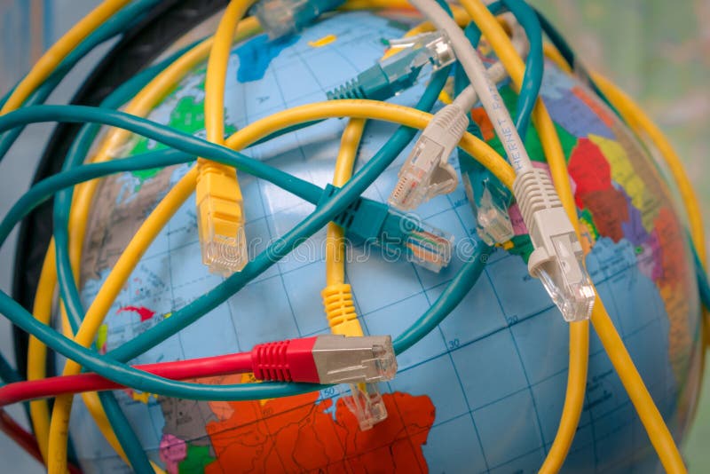 Many of Tangled Internet Wires Entangle Around the Globe. a Messy Cable ...