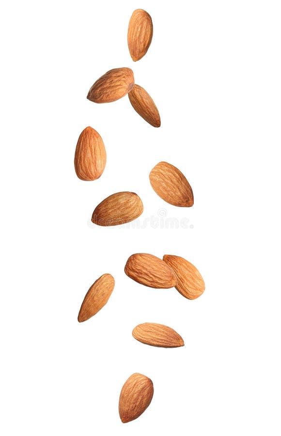 Many Tasty Almonds Falling on White Background Stock Image - Image of ...