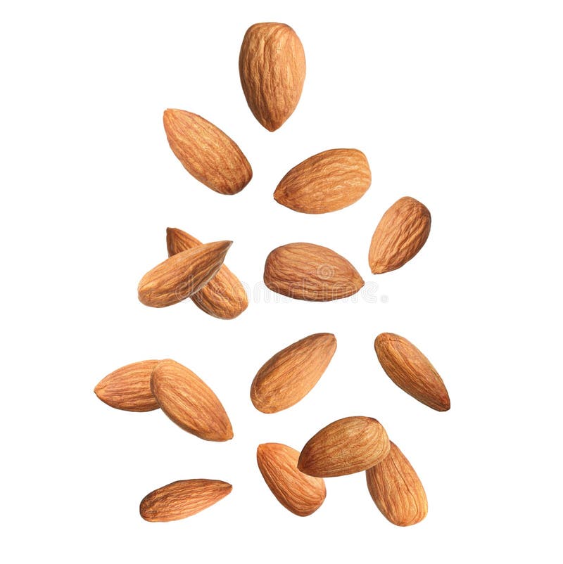 Many Tasty Almonds Falling on White Background Stock Photo - Image of ...