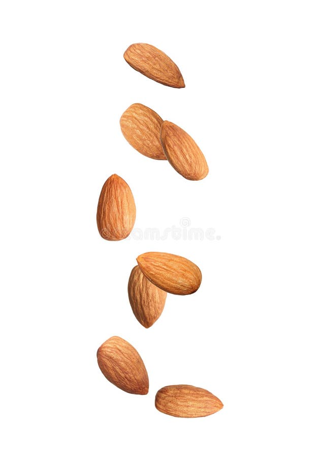 Many Tasty Almonds Falling on White Background Stock Image - Image of ...