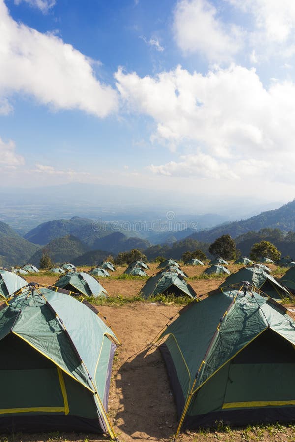 Many Tents on the Mountain and Blue Sky View Stock Photo - Image of ...