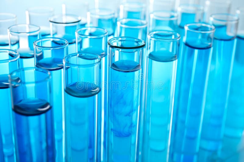 Many Test Tubes with Blue Liquid Stock Photo - Image of glassware ...