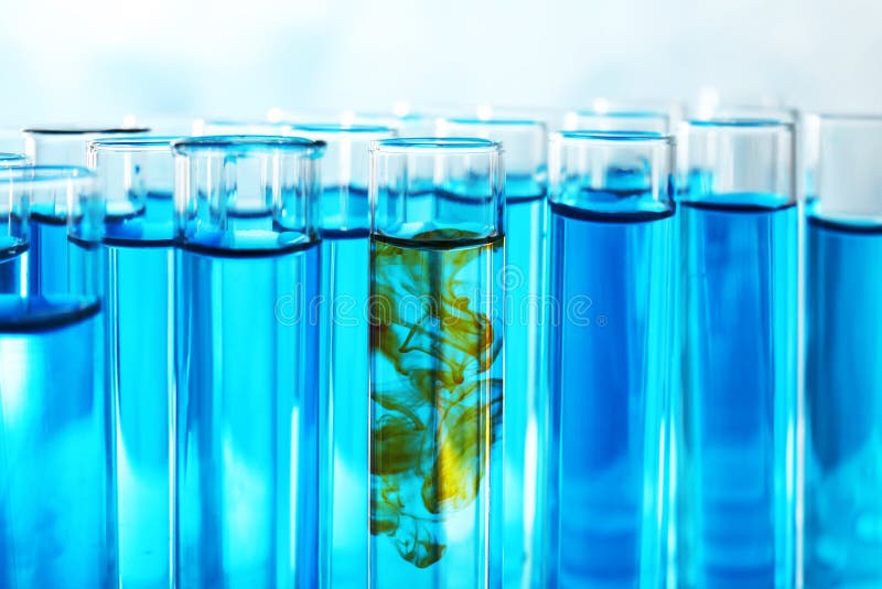 Many Test Tubes with Blue Liquid Stock Photo - Image of development ...