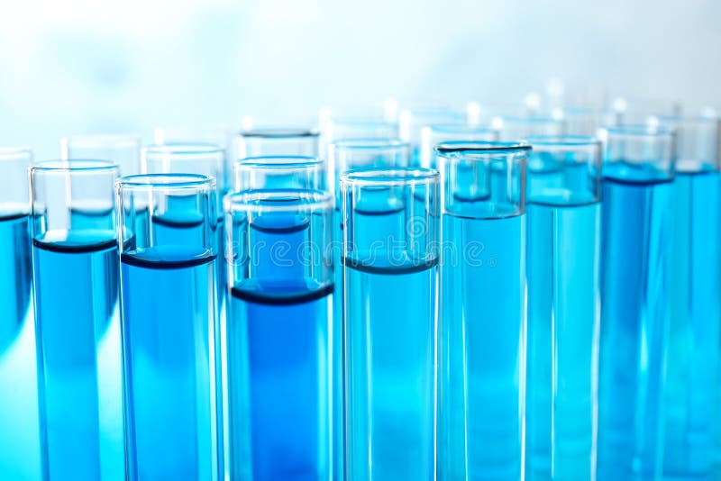 Many Test Tubes with Blue Liquid Stock Image - Image of drug ...