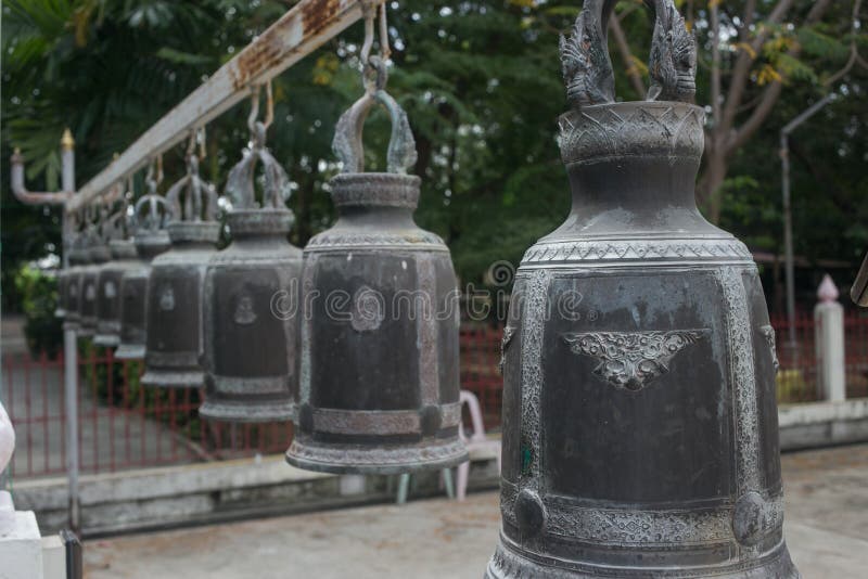 Many Thai Bell in the Thai Temple Stock Image - Image of metal, antique ...