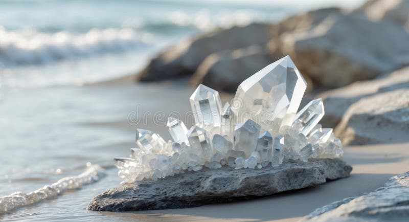 Many Thin Crystals are Gathered Together on a Rock Shoreline Stock ...