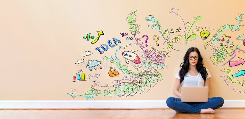 Many Thoughts with Woman Using a Laptop Stock Image - Image of computer ...