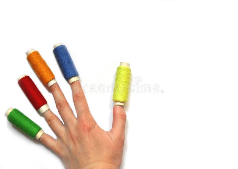 Many Threads of Different Bright Colors Hold in a Hand Stock Image ...