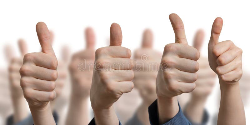 Many Thumbs Up on White Background. Success and Consent Concept Stock ...