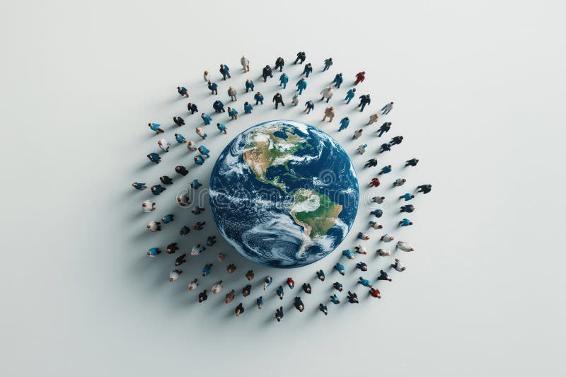 Many Tiny Figures Surround Globe. Global Connection, Unity Visually ...