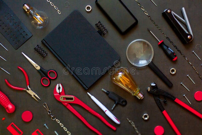 Many Tools on Black Background Set Craftsman Tool , Mechanical Tools ...
