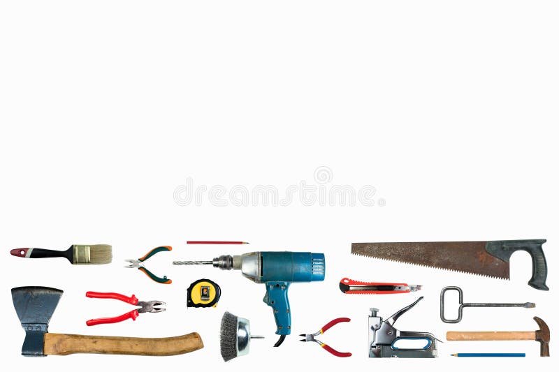 Many Tools Isolated on White Background. Top View Stock Image - Image ...