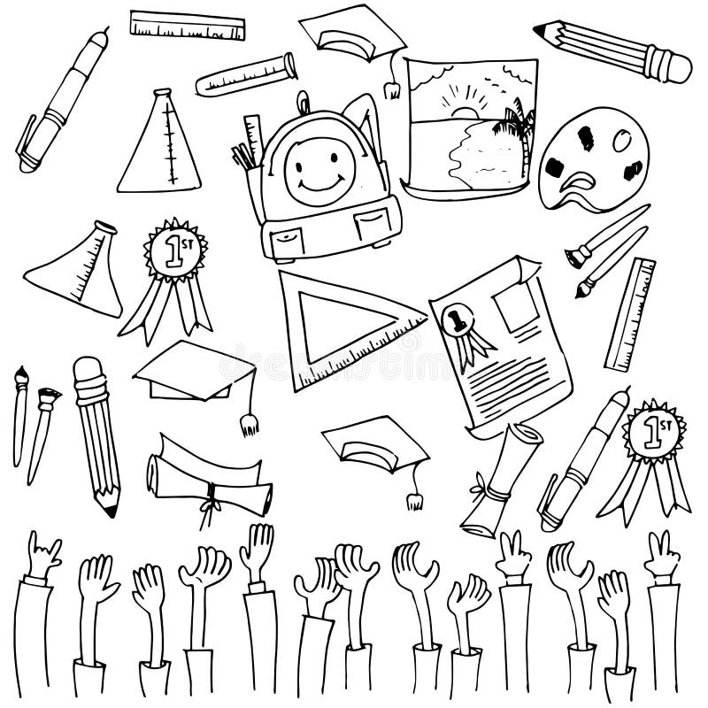 Many Tools School Education Doodle Vector Stock Vector - Illustration ...
