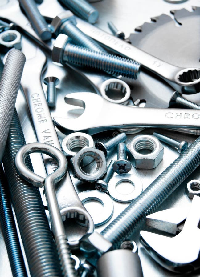 Many Tools on the Scratched Metal Background Stock Image - Image of ...