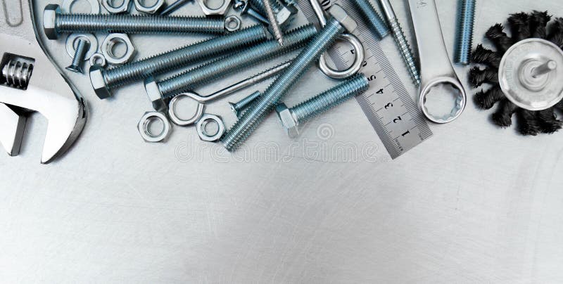 Many Tools on the Scratched Metal Background Stock Image - Image of ...