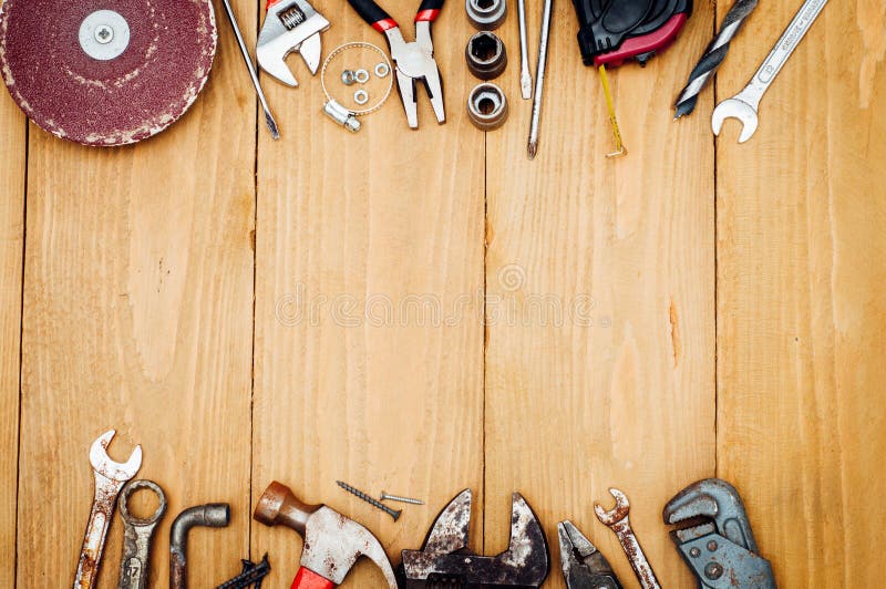 Many Tools on Wooden Background Stock Photo - Image of manual, craft ...