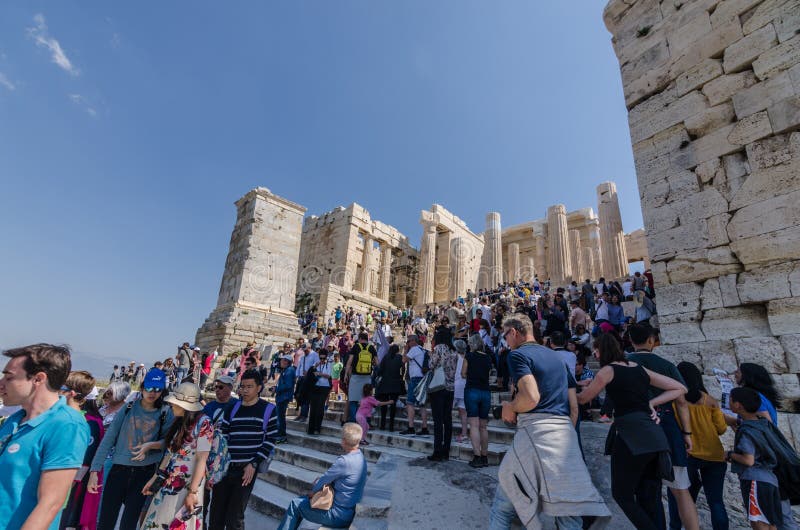 Many tourists at Acropolis editorial image. Image of christianity ...