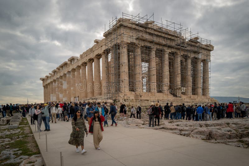 Many Tourists Visit the Acropolis in Athens Editorial Image - Image of ...