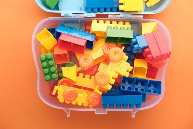 Many Toy Blocks in Different Colors in a Box . Stock Photo - Image of ...