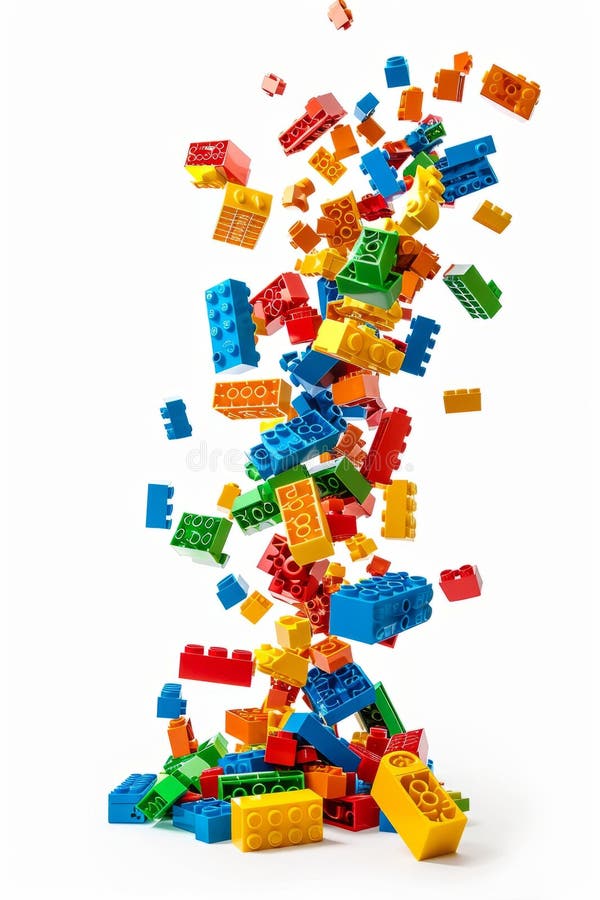 Many Toy Bricks Flying and Isolated on White Stock Image - Image of ...