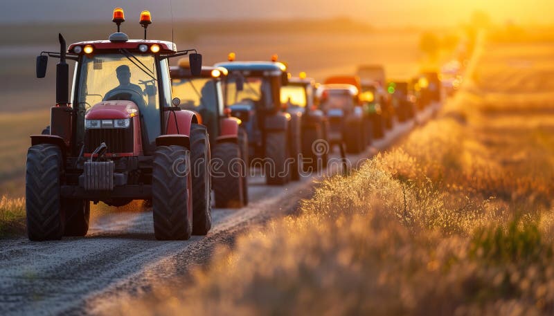 Many tractors on the road stock photo. Image of work - 305331810