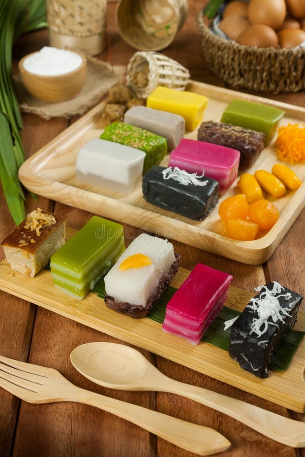 Many Traditional Thai Desserts on a Wooden Plate Stock Image - Image of ...
