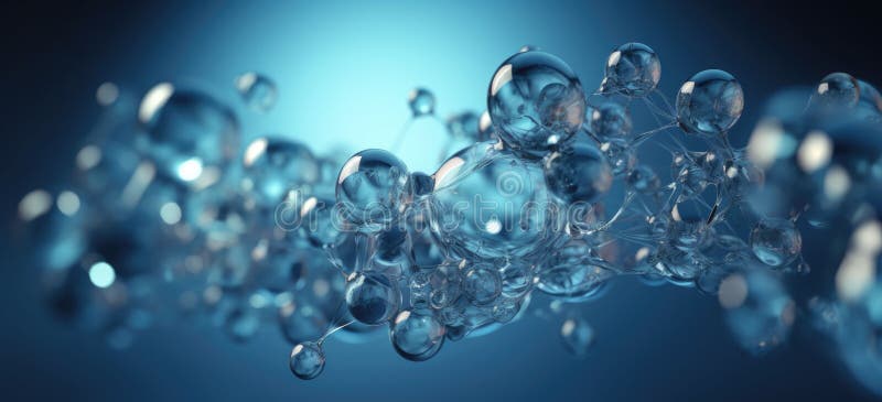 Many Transparent Molecules on Blue Background. Abstract Structure for ...