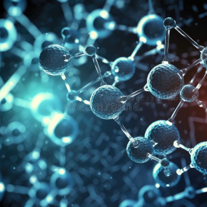 Many Transparent Molecules on Blue Background. Abstract Structure for ...