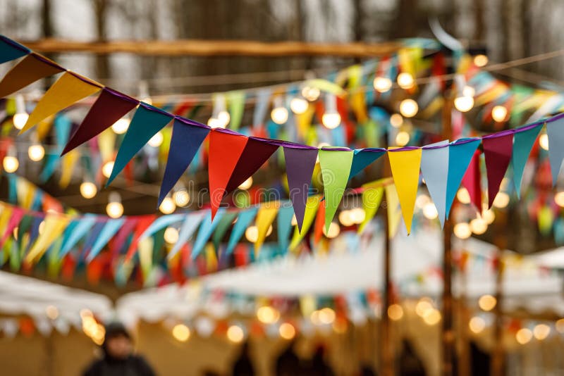 Many Triangular Flags for the Holiday Stock Photo - Image of decoration ...