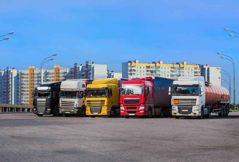 Many Trucks in the Parking Lot Stock Image - Image of aerial, outdoor ...