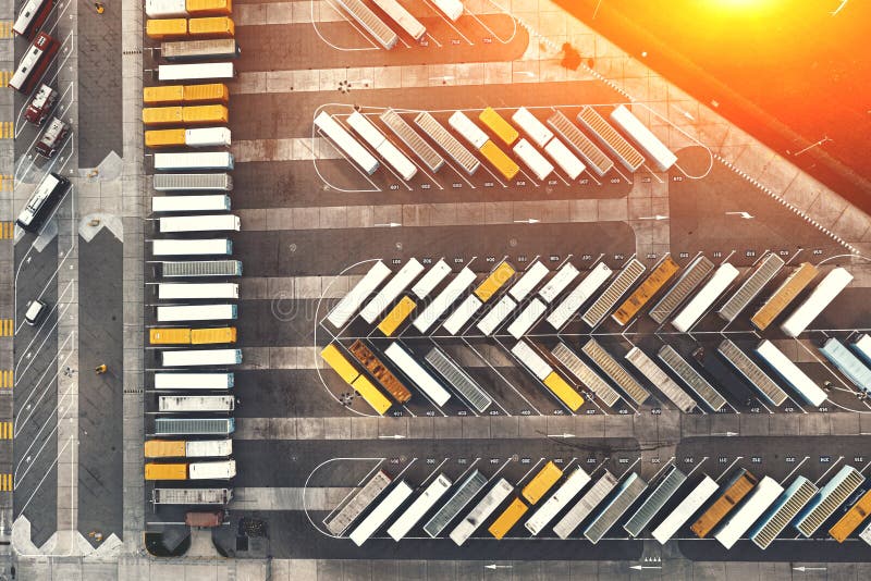 Many Trucks and Trailers are Parked at the Base, Logistics and ...