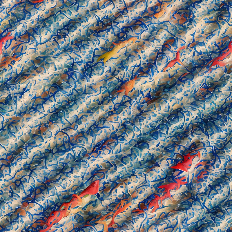 Many Types of Fish Swim in the Waves Seamless Pattern. Abstract Style ...