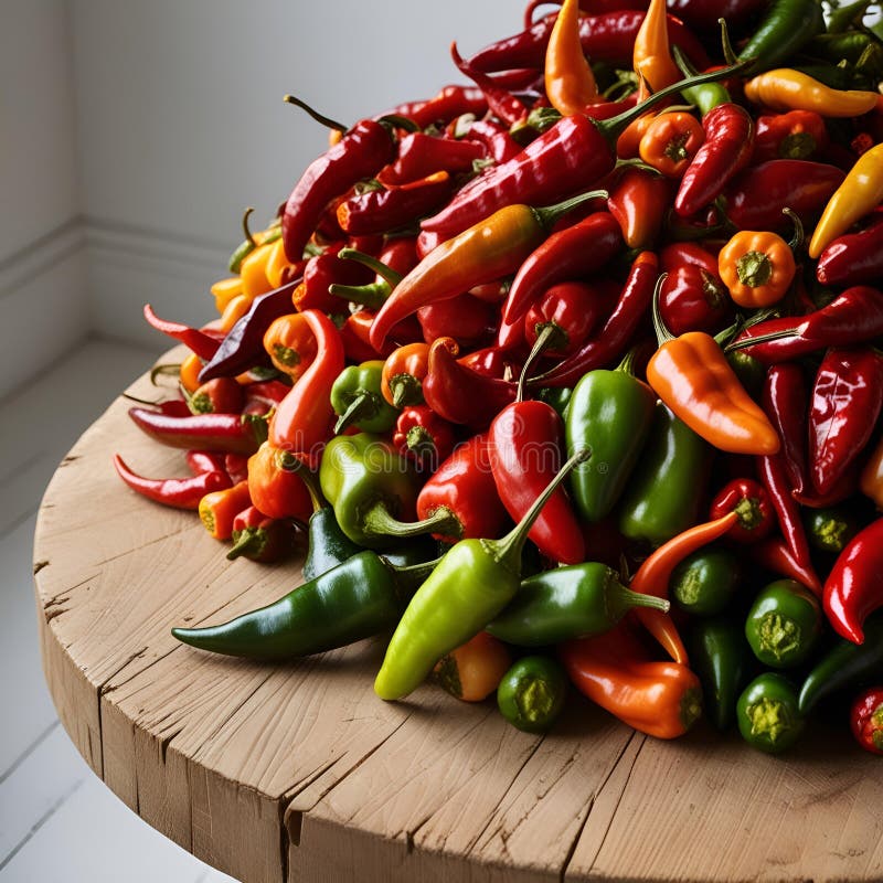 Many Types of Peppers, Many Colors Piled Together Stock Illustration ...