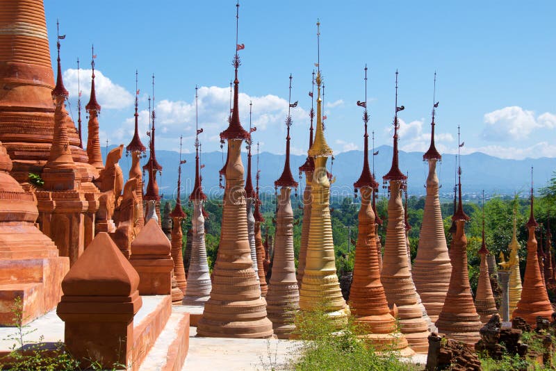 Many Types of Stupas Built in Indein Village, Myanmar Stock Photo ...