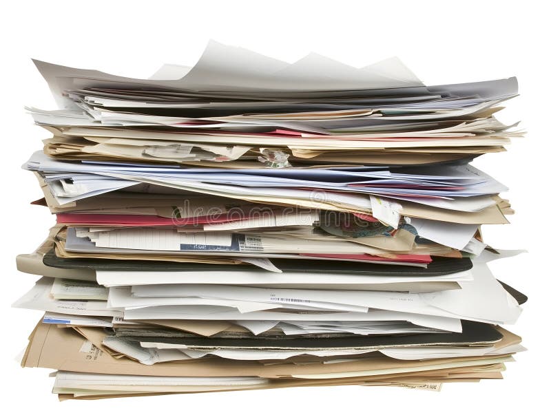 Isolated a Stack of Paper Documents. Office Paperwork Mess on a Desk ...