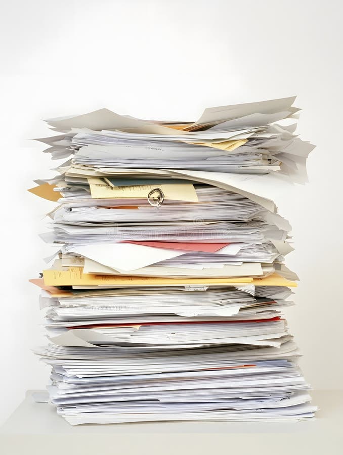 Isolated a Stack of Paper Documents. Office Paperwork Mess on a Desk ...