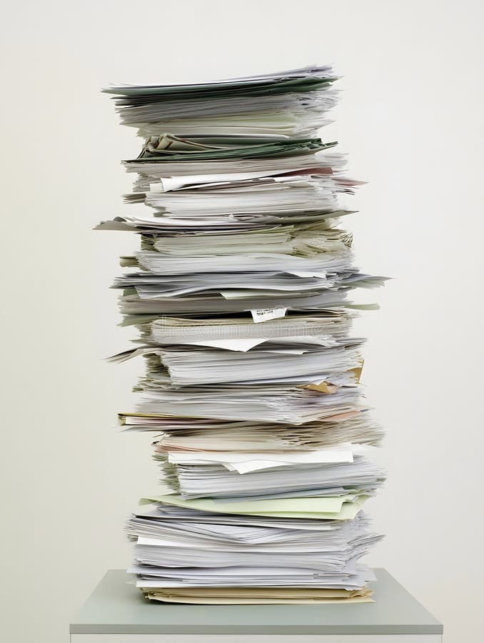 A Stack of Paper Documents. Office Business Paperwork Mess on a Desk ...
