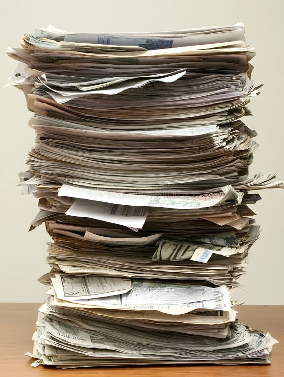 A Stack of Paper Documents. Office Paperwork Work Mess on a Desk Stock ...