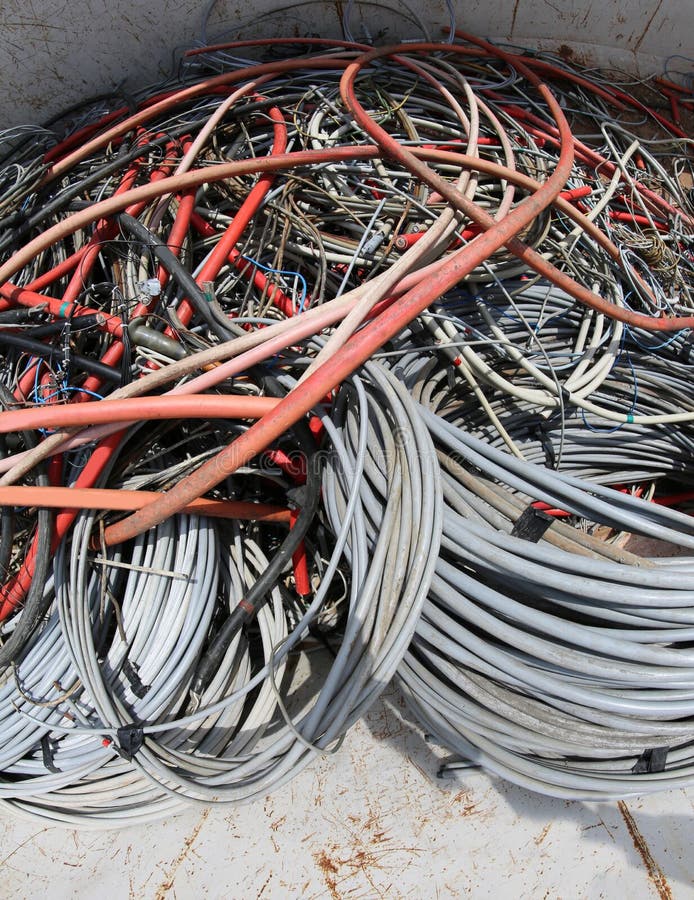 Many Used Cables in the Container Stock Photo - Image of recycled ...