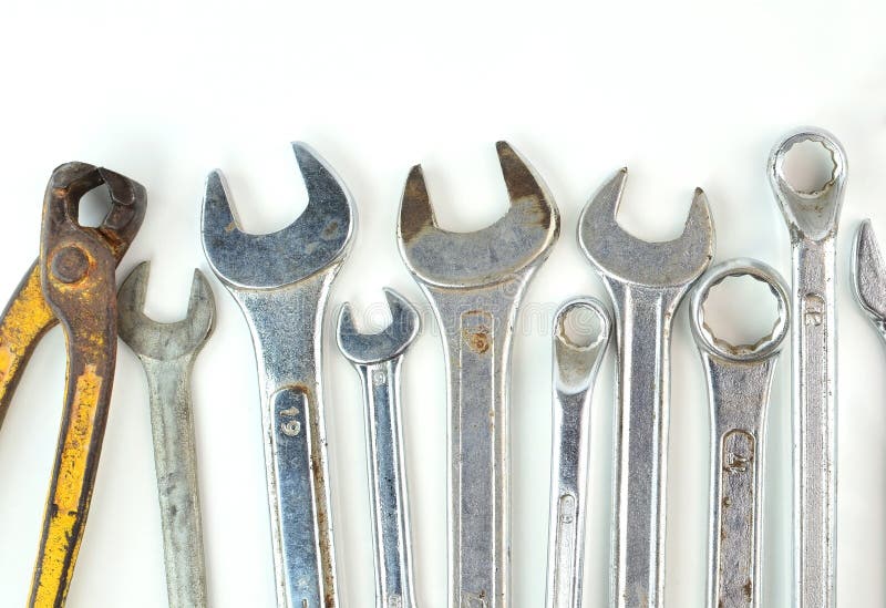 Mechanic Tools on White Background Stock Photo - Image of hand ...