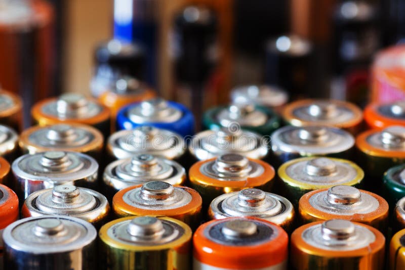 Many various batteries. stock photo. Image of macro - 100223546