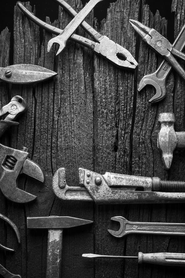 Many Various Tools As Industrial Background. Black and White Stock ...