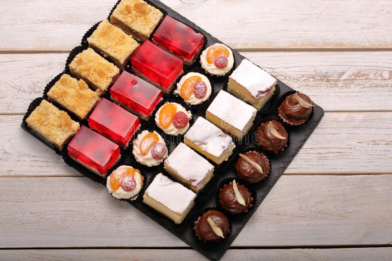 Many Various Types of Cakes in Catering Set with Space for Text Stock ...