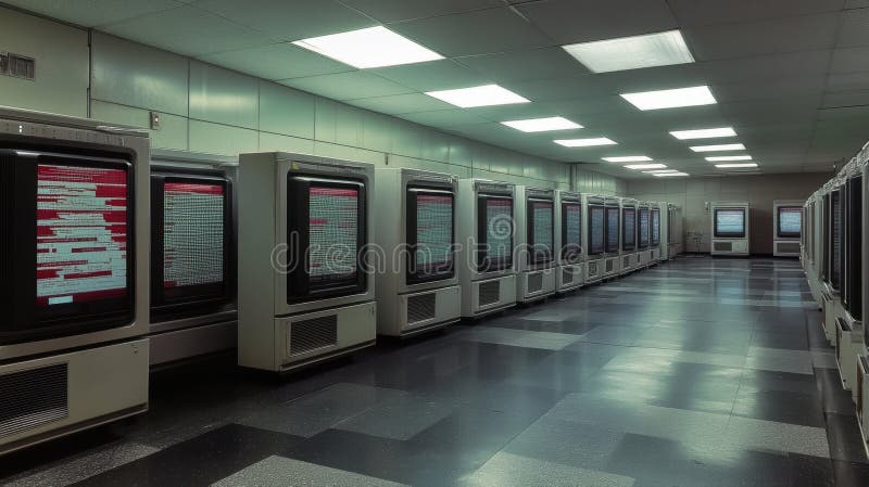 Vintage Computers Showing Data in a Nuclear Bunker Command Room Stock ...