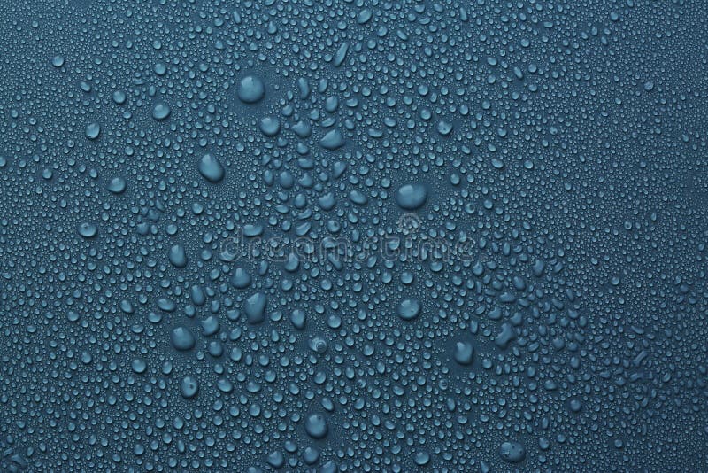 Many Water Drops on Dark Dusty Blue Background Stock Photo - Image of ...