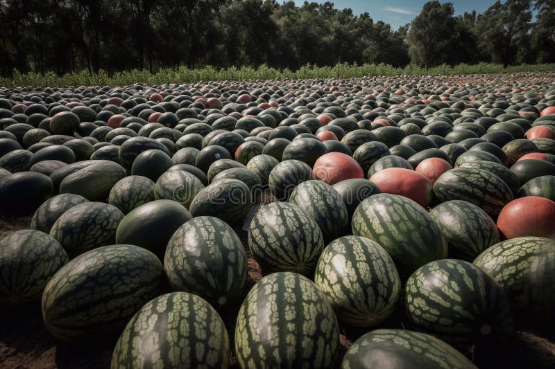 Many Watermelons in the Field. AI Generated Stock Illustration ...