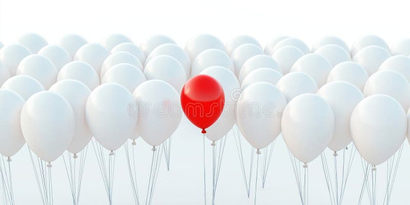 Many White Balloons Create Symmetrical Pattern. Single Red Balloon ...