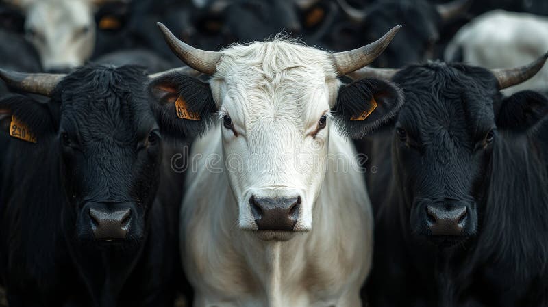 Many White and Black Bulls. Generative AI. Stock Illustration ...