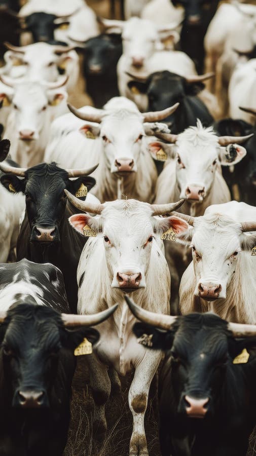 Many White and Black Bulls. Generative AI. Stock Illustration ...