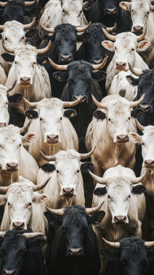 Many White and Black Bulls. Generative AI. Stock Illustration ...